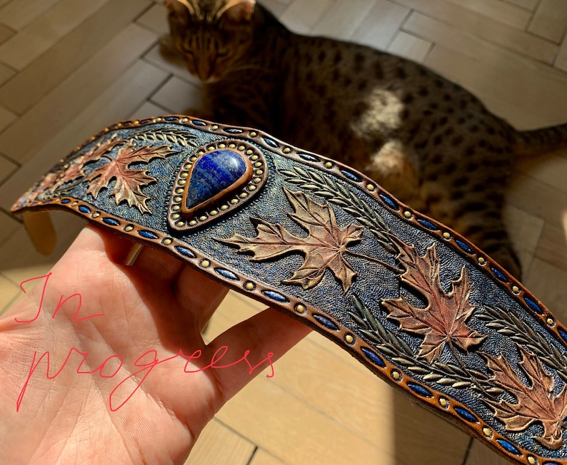 Hand Tooled and Hand Painted Leather Dog Collar With Maple - Etsy