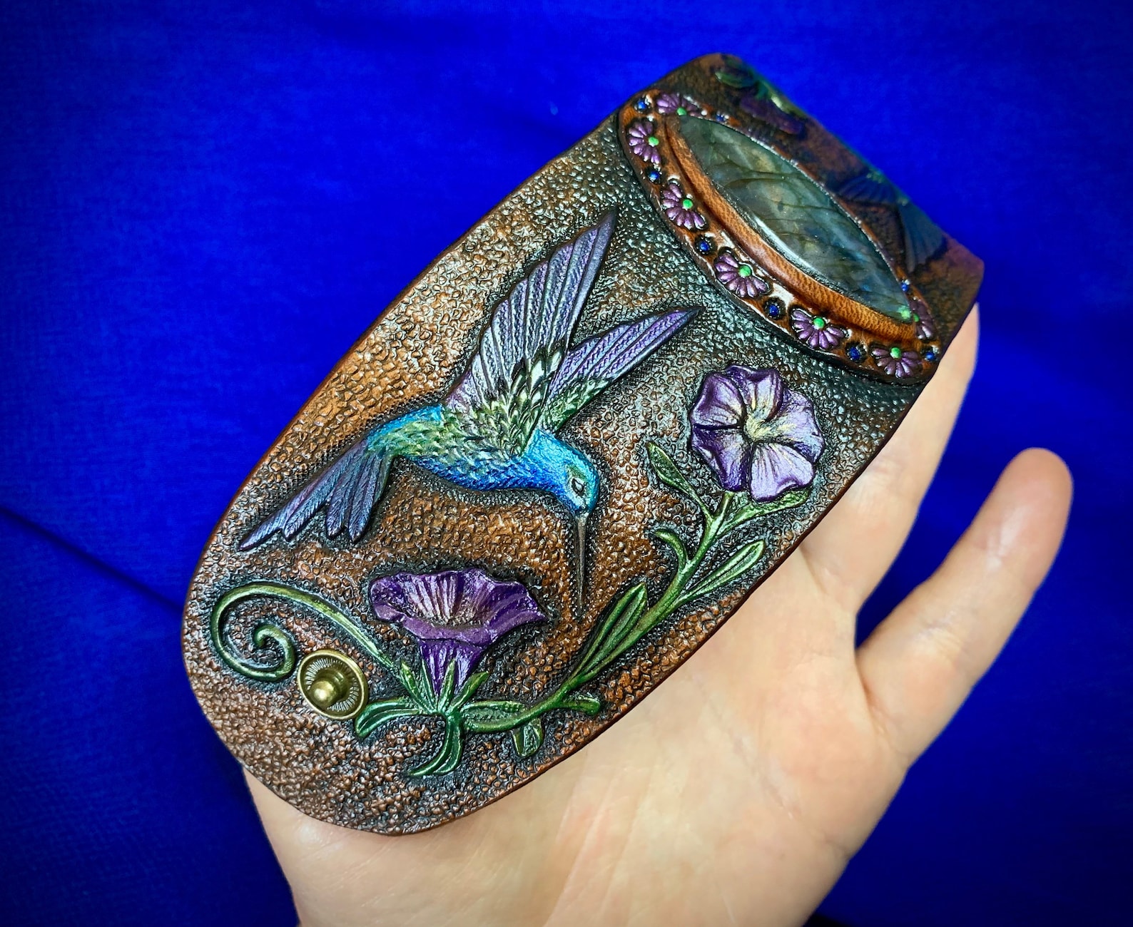 Tooled Leather Hummingbird Bracelet Hand Painted Leather | Etsy