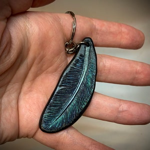 Tooled Leather Raven Feather Key Holder - Hand Tooled Leather Key Fob ...