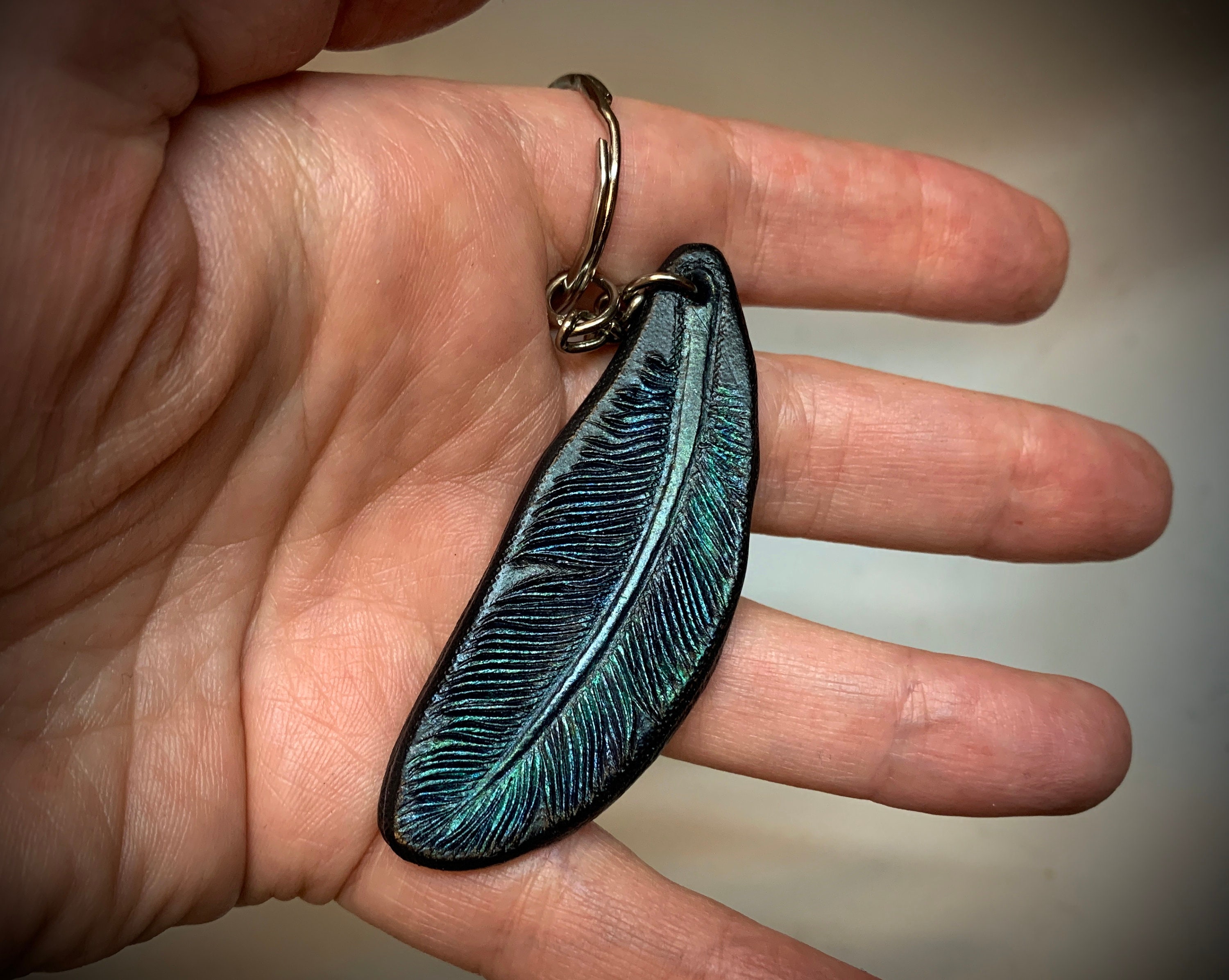 Tooled Leather Raven Feather Key Holder Hand Tooled Leather | Etsy