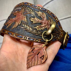 Hand Tooled and Hand Painted Leather Dog Collar With Maple Leaves and ...