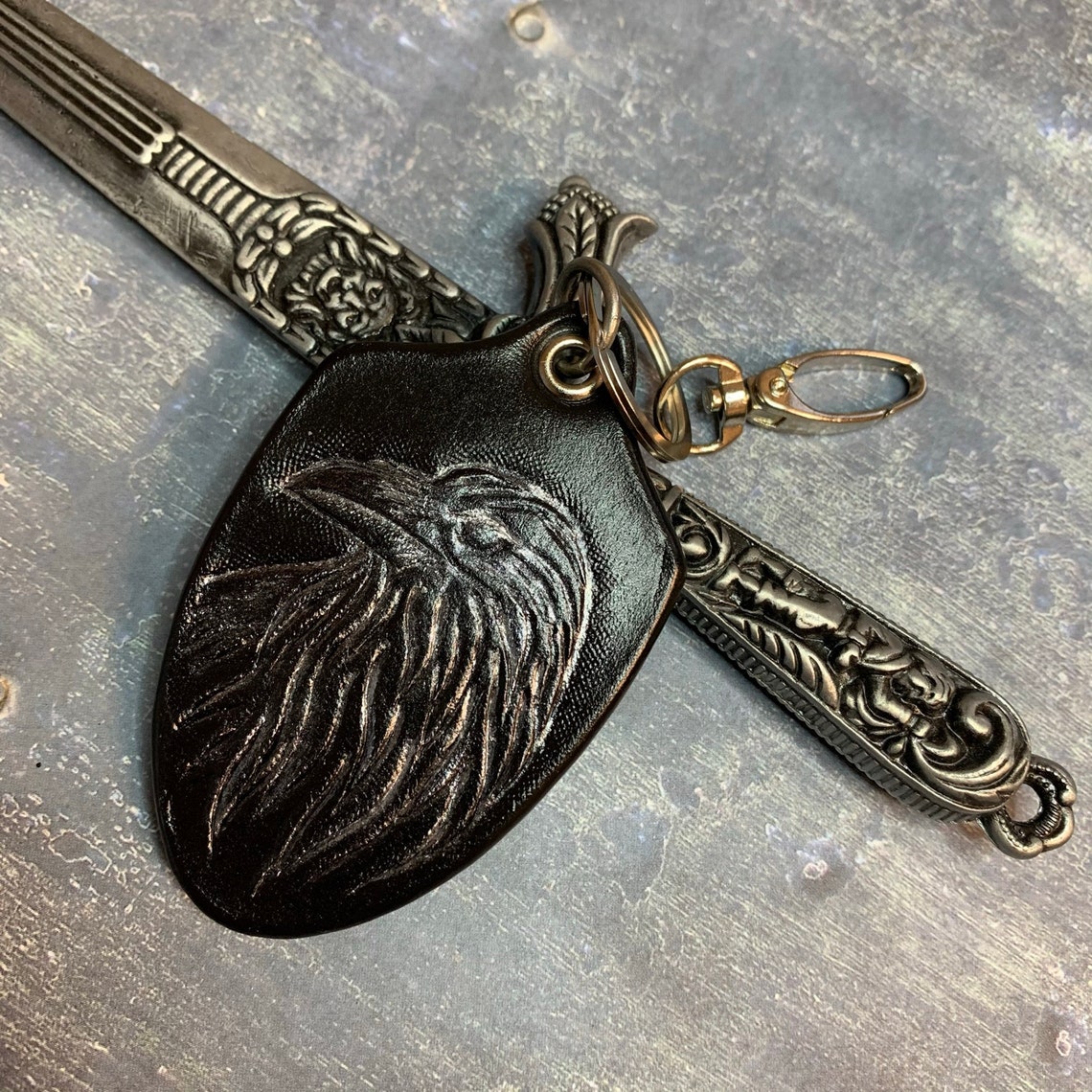 Raven Key Holder Hand Tooled Leather Key Fob Original | Etsy