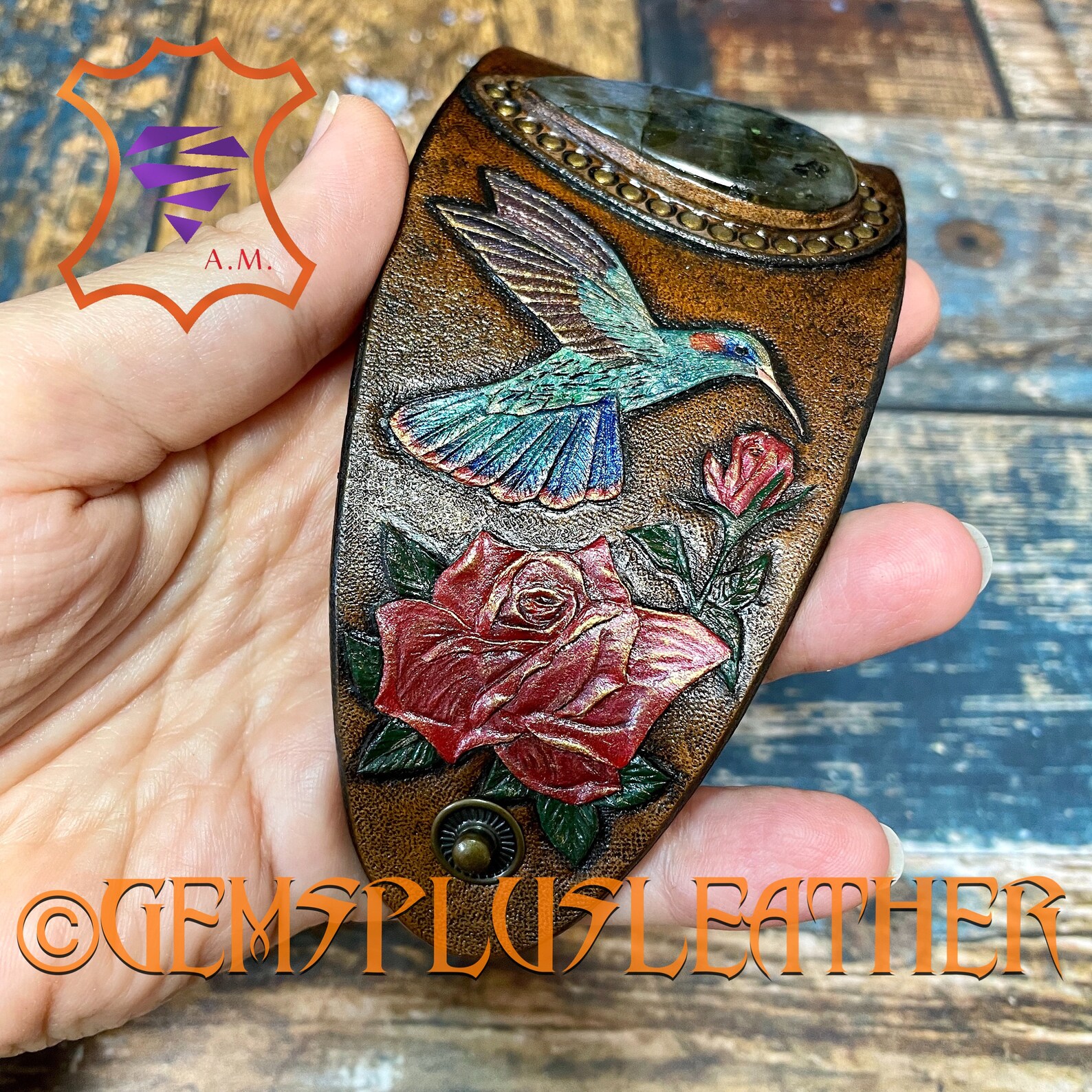 Tooled Leather Hummingbird Bracelet Hand Painted Leather | Etsy