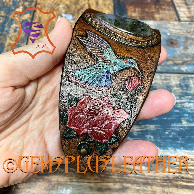 Tooled Leather Hummingbird Bracelet Hand Painted Leather | Etsy