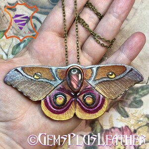Tooled Leather Madagascan Emperor Moth Brooch / Pendant Transformer ...
