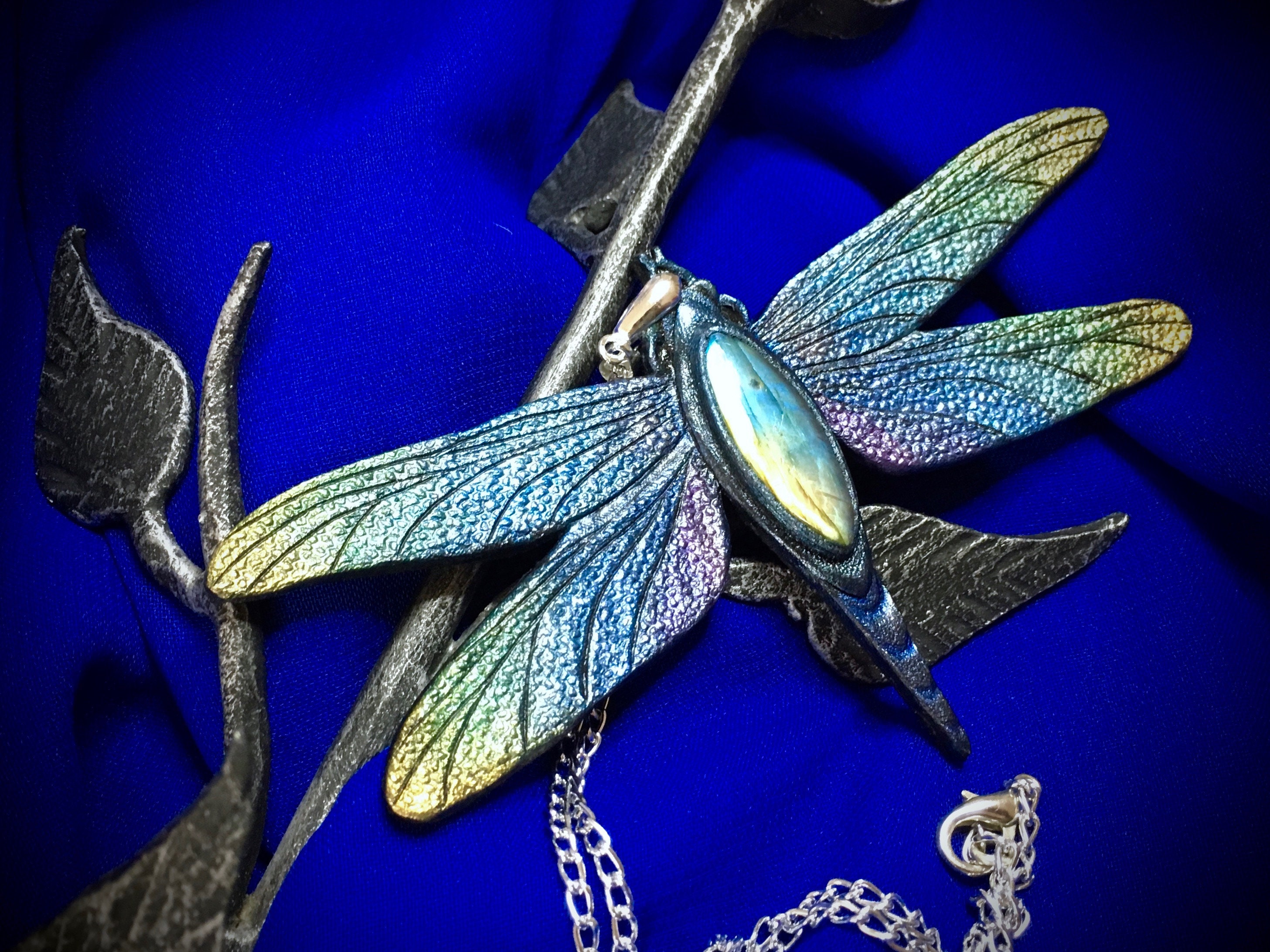 Fantasy dragonfly tooled leather brooch / pendant transformer | Etsy