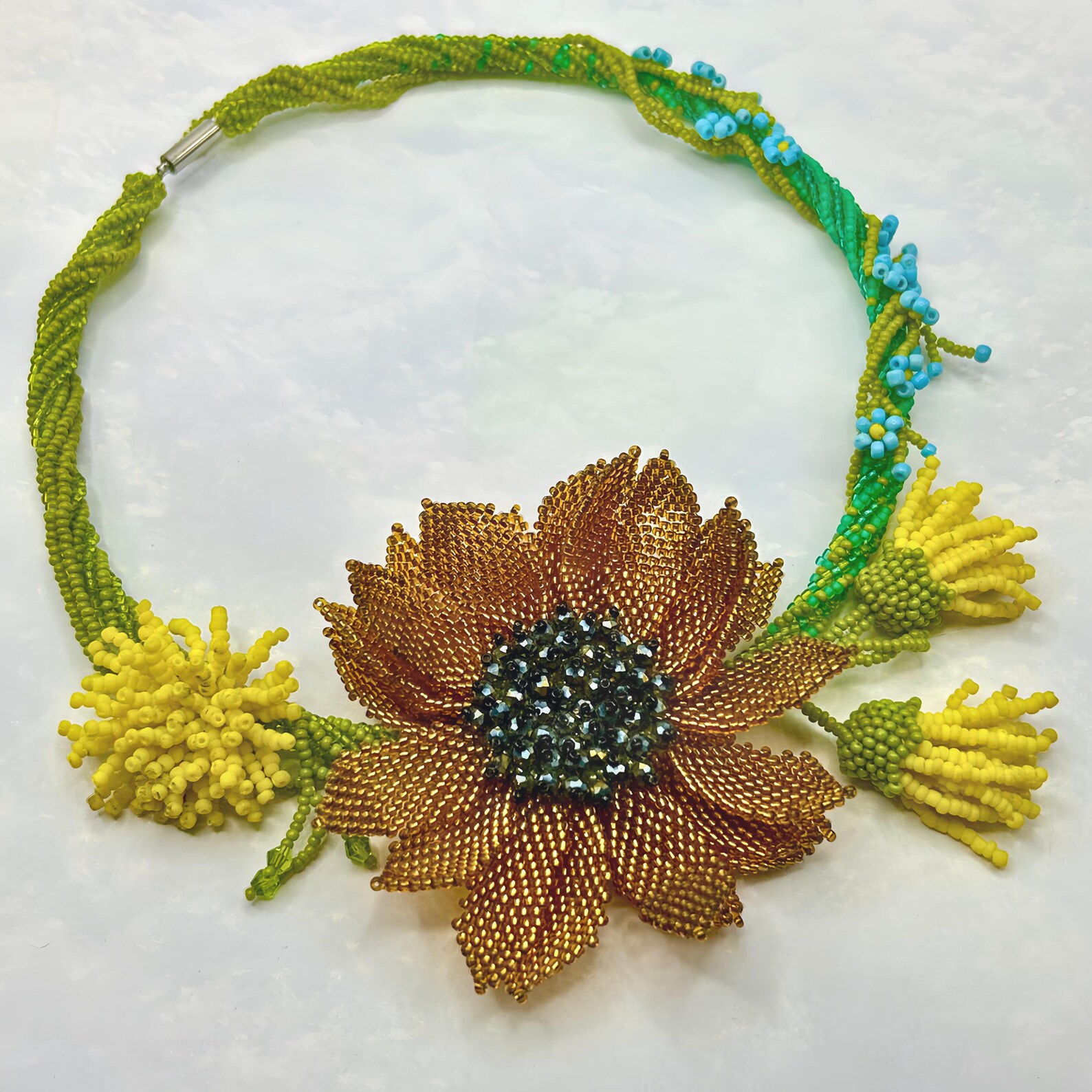 Pattern & Tutorial for Beaded Sunflower With the Leaf - Beading Schema ...