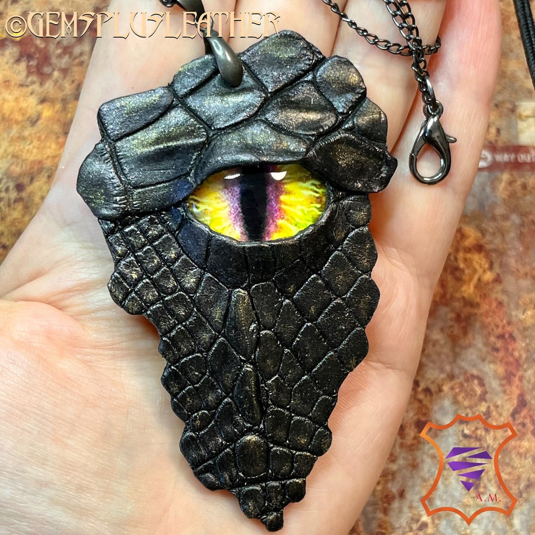 Hand-painted Leather Golden Dragon Eye Pendant With Golden - Etsy