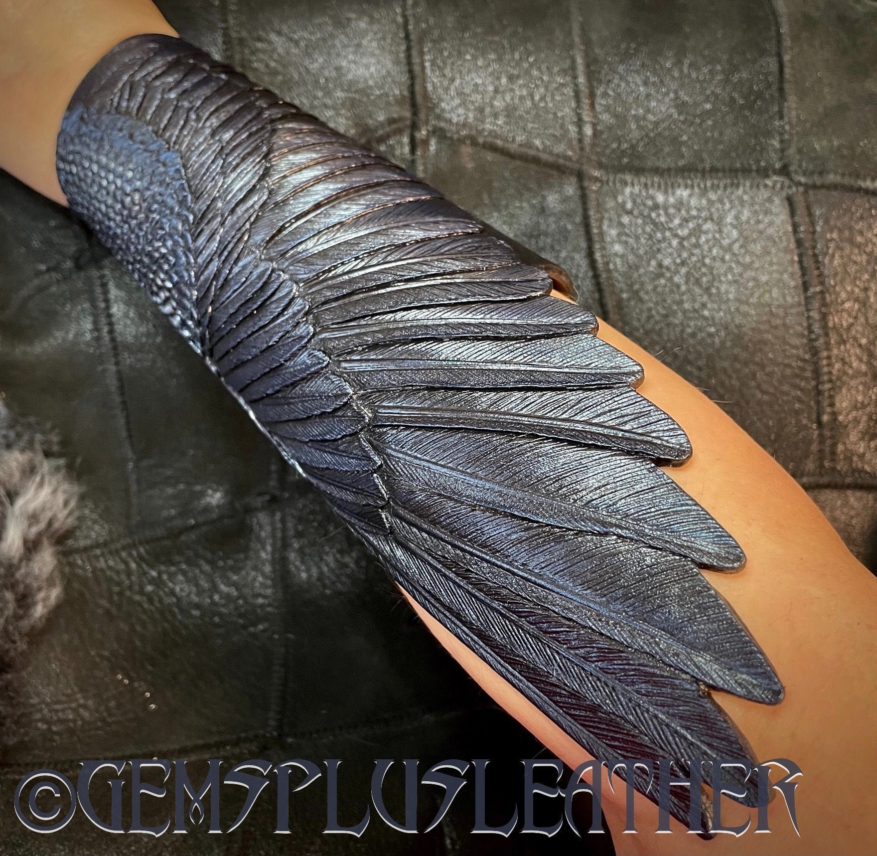 Tooled Leather Raven Wing Cosplay Bracer Tooled Leather - Etsy Canada