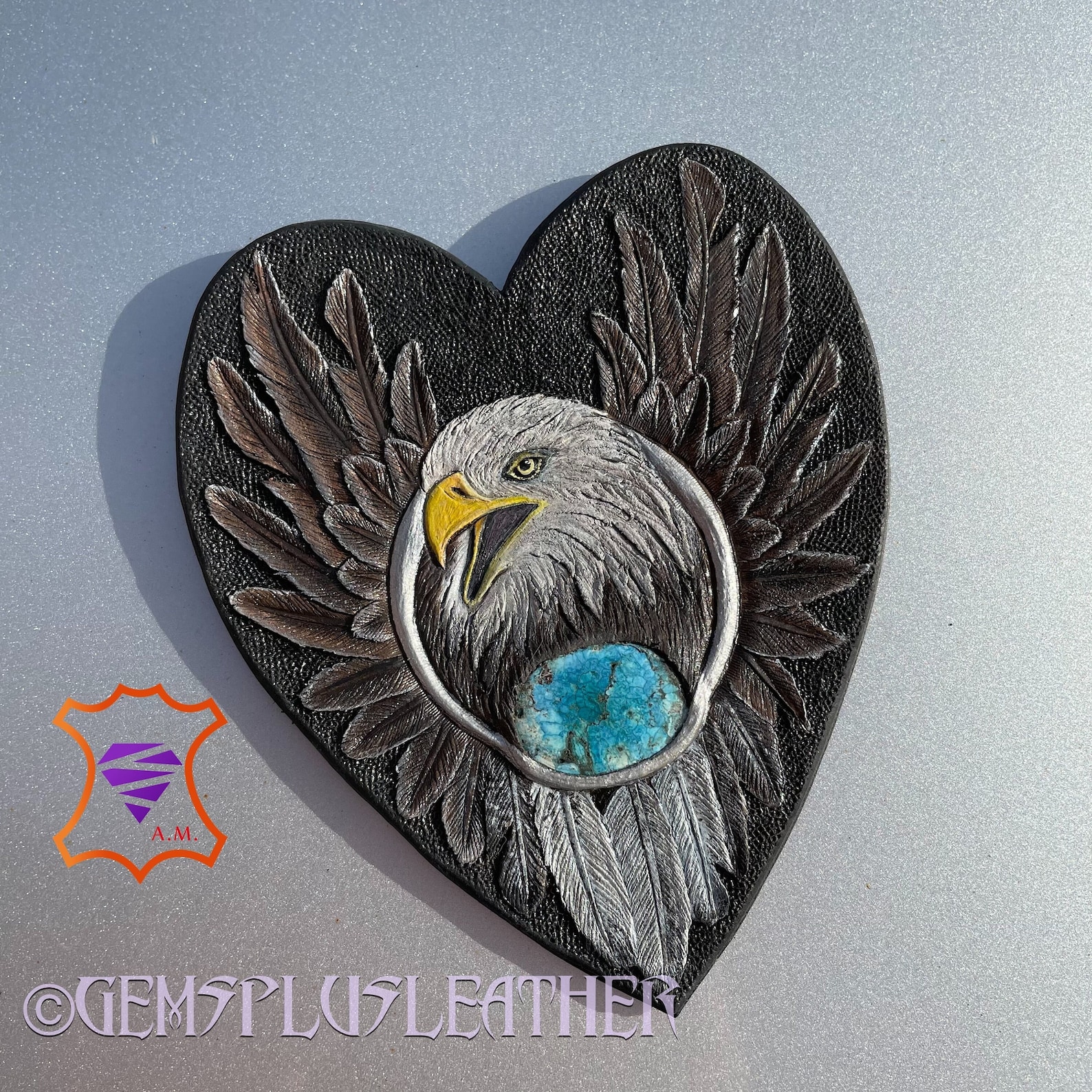 Tooled Leather Bald Eagle With Turquoise 3D Piece by | Etsy