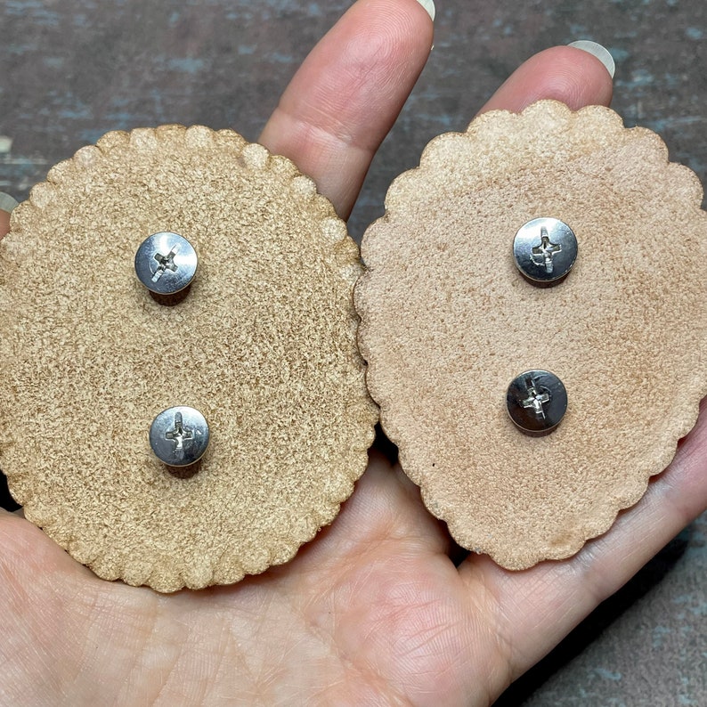 Hand Tooled Leather Conchos With Turquoise Natural Gemstone - Etsy