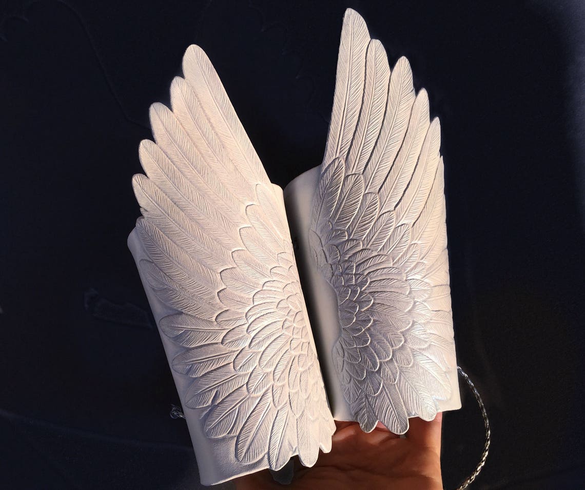 Hand Tooled Leather Swan Wing Bracers: Angel Wings With Silver Sheen - Etsy