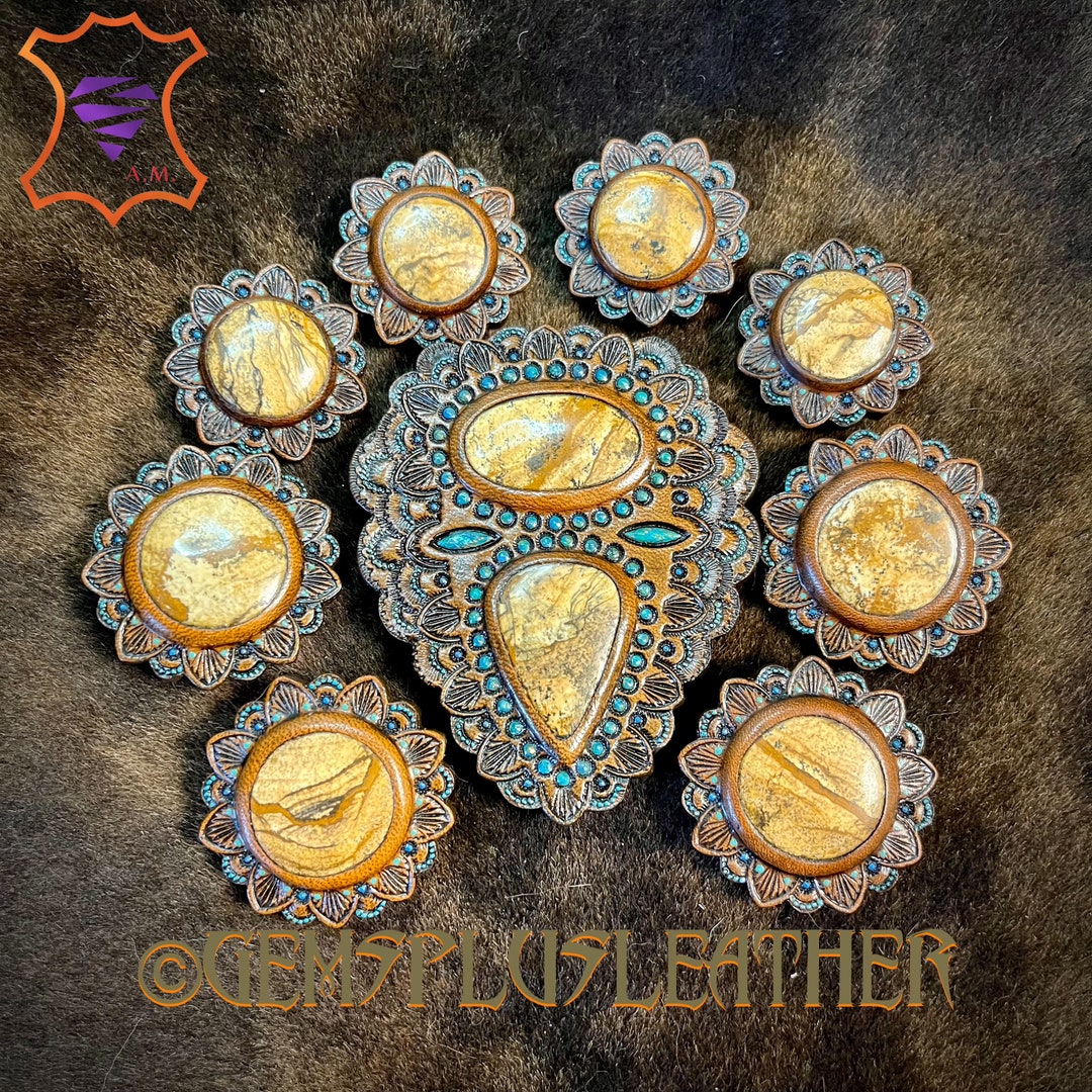 Set of Horse Tack Conchos - Horse Accessories - Matching Tooled Leather ...