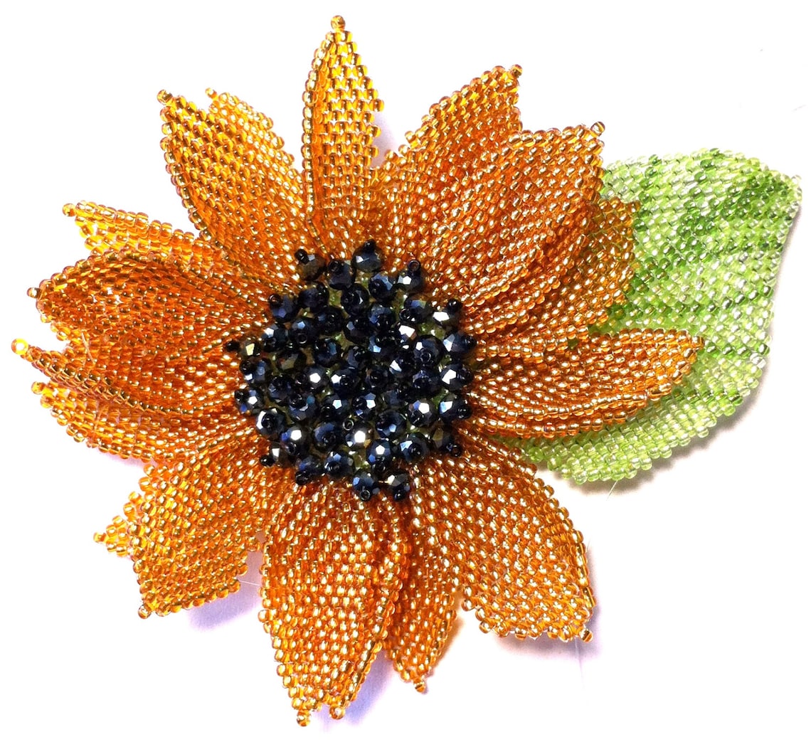 Pattern & Tutorial for Beaded Sunflower With the Leaf - Etsy
