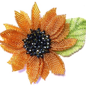 Pattern & Tutorial for Beaded Sunflower With the Leaf - Beading Schema ...