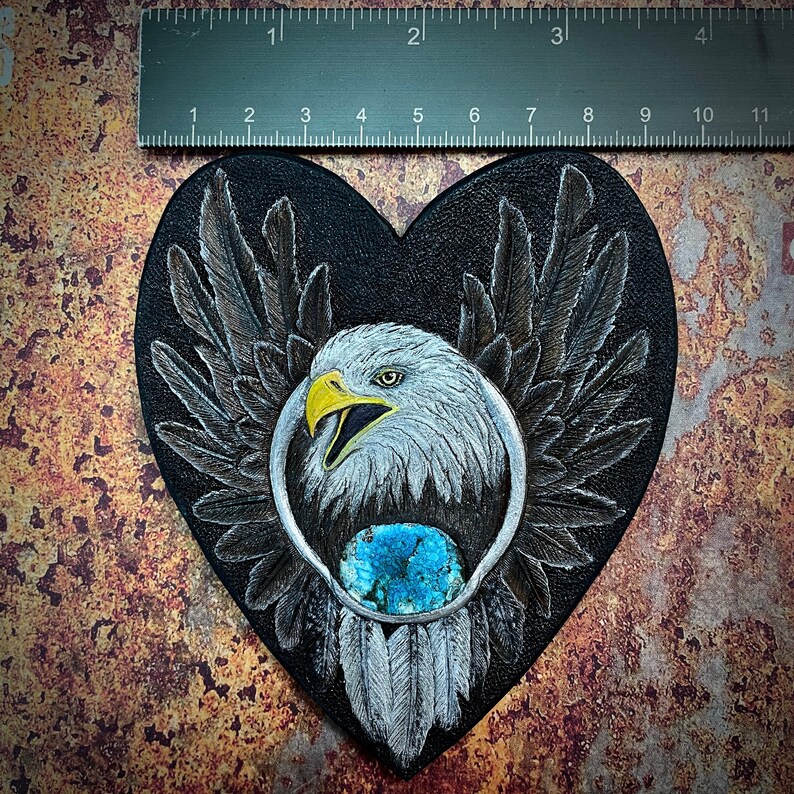 Tooled Leather Bald Eagle With Turquoise 3D Piece by | Etsy