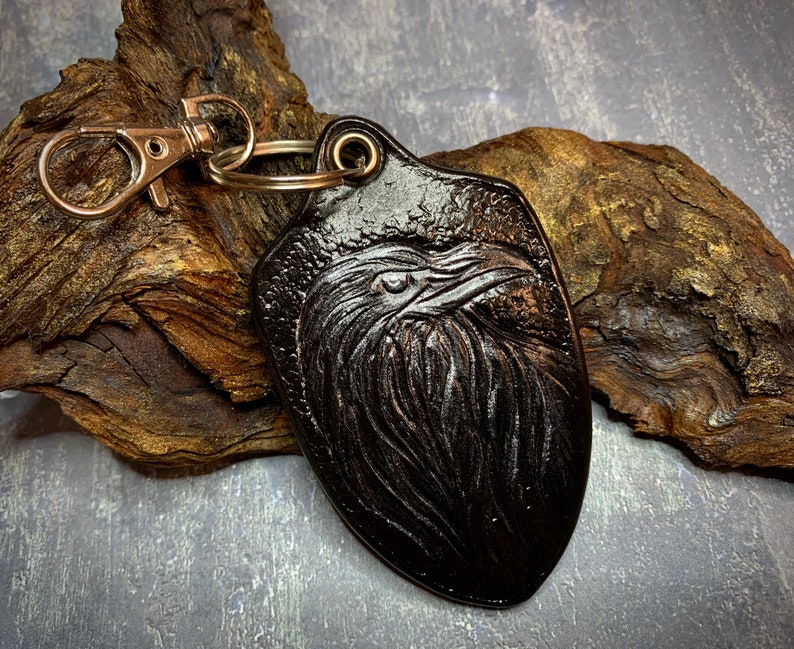 Raven Key Holder Hand Tooled Leather Key Fob Original | Etsy