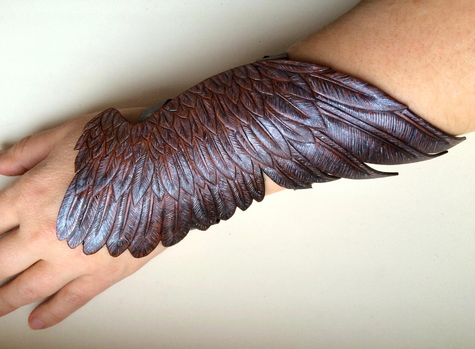Tooled leather eagle wing cuff Hand tooled leather winged | Etsy