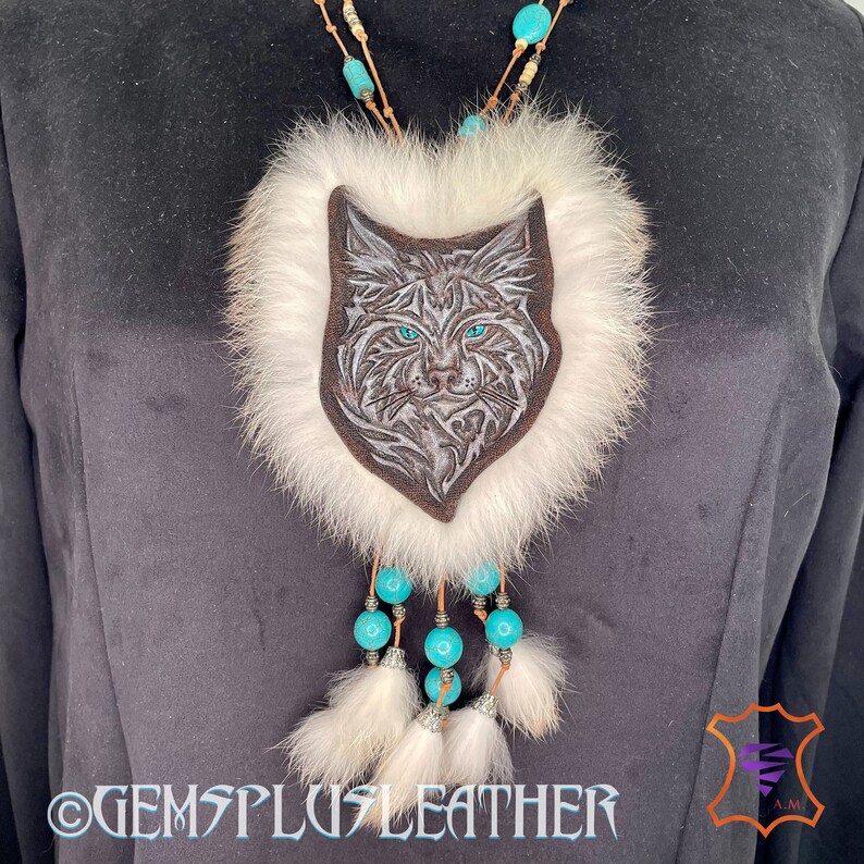Hand Tooled Leather Silver Lynx Necklace Combination of Hand - Etsy