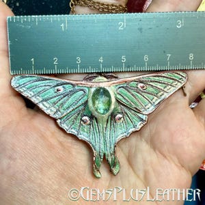 Tooled Leather Luna Moth Brooch / Pendant Transformer With Green ...
