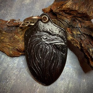 Raven Key Holder - Hand Tooled Leather Key Fob - Original Artisan Gift ...