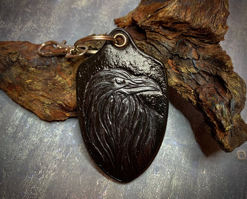 Raven Key Holder Hand Tooled Leather Key Fob Original | Etsy