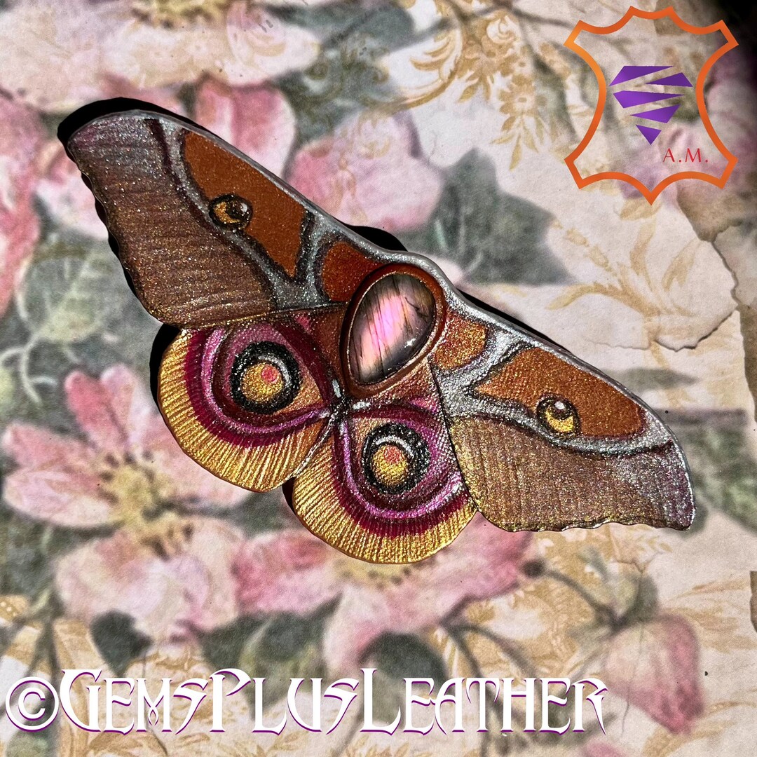 Tooled Leather Madagascan Emperor Moth Brooch / Pendant Transformer ...