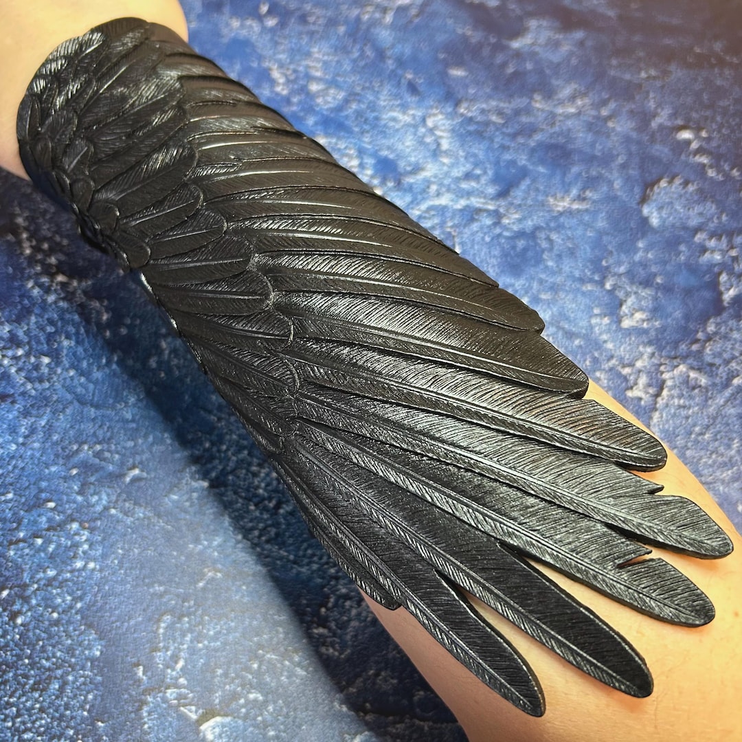 Tooled Leather Raven Wing Bracer: Hand-painted Cosplay Gauntlet - Etsy