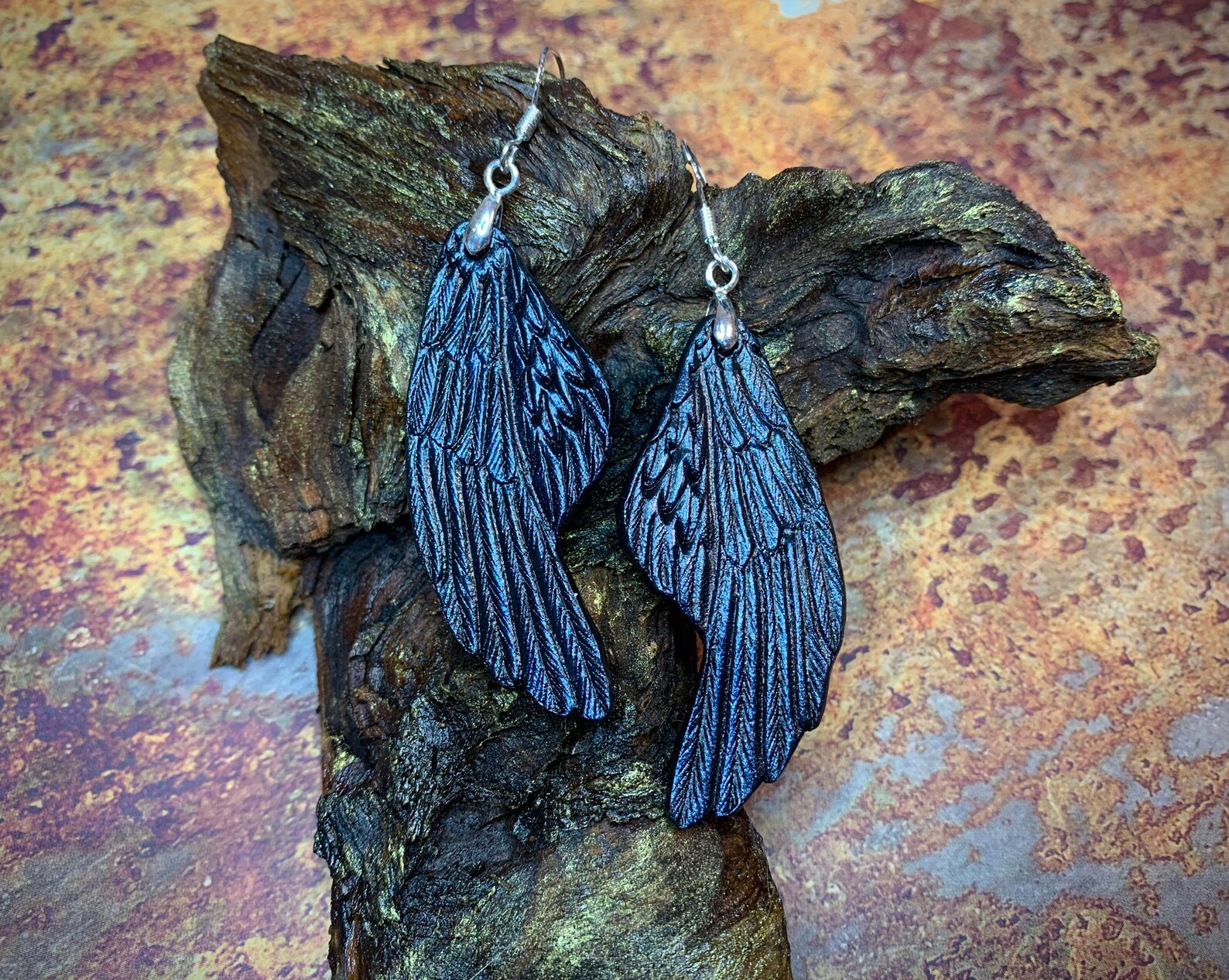 Hand Tooled Leather Raven Wings Earrings With Sterling Silver - Etsy