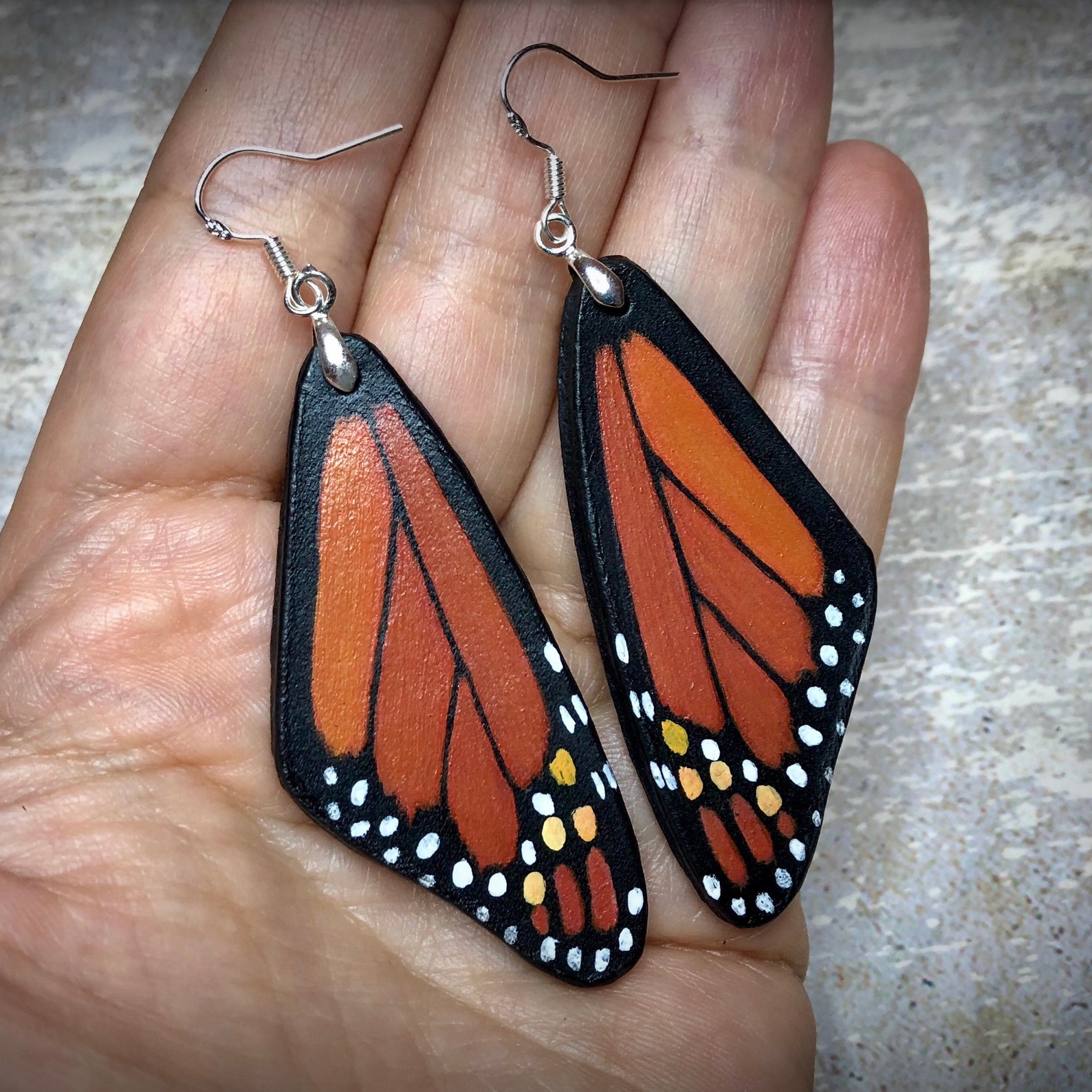 Hand Tooled Leather Monarch Butterfly Earrings With Sterling Silver ...