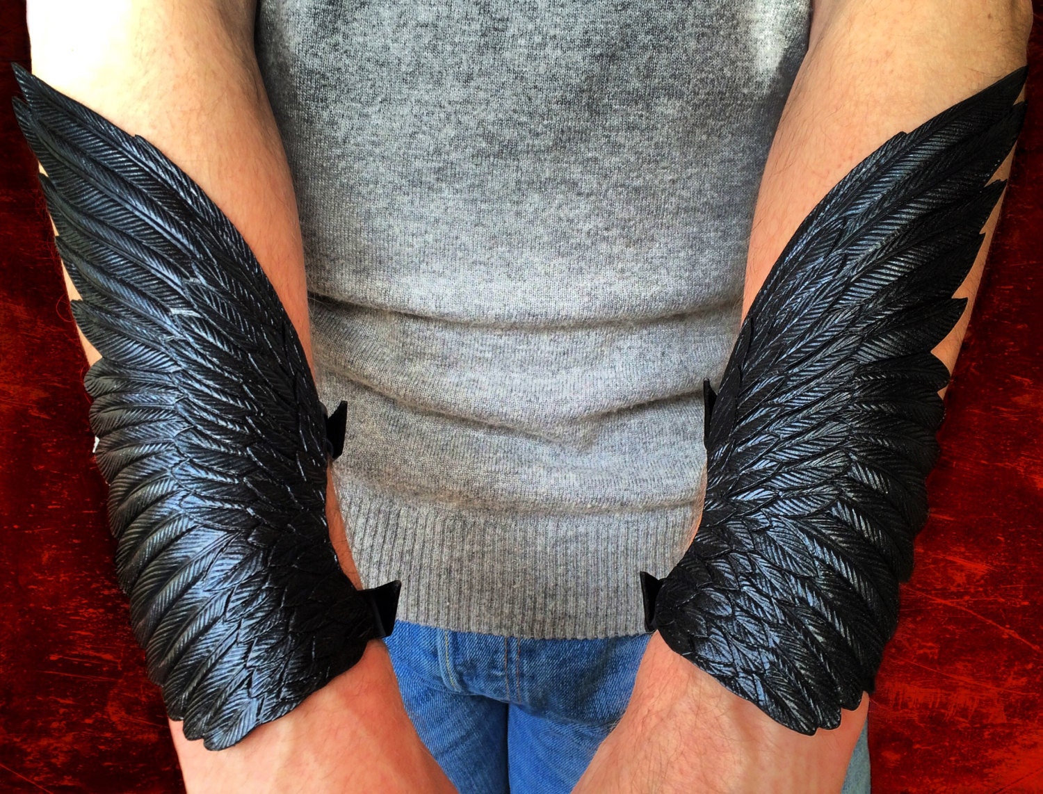 Raven Wings Crow Wings Pair of Hand Tooled Leather Winged | Etsy