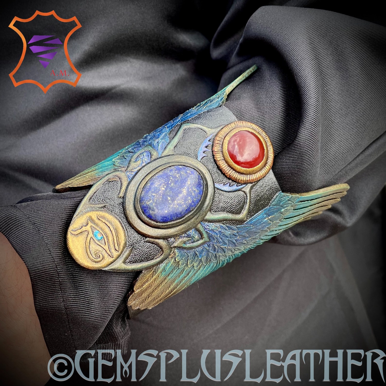 Tooled Leather Egyptian Scarab Bracelet by Gemsplusleather - Etsy