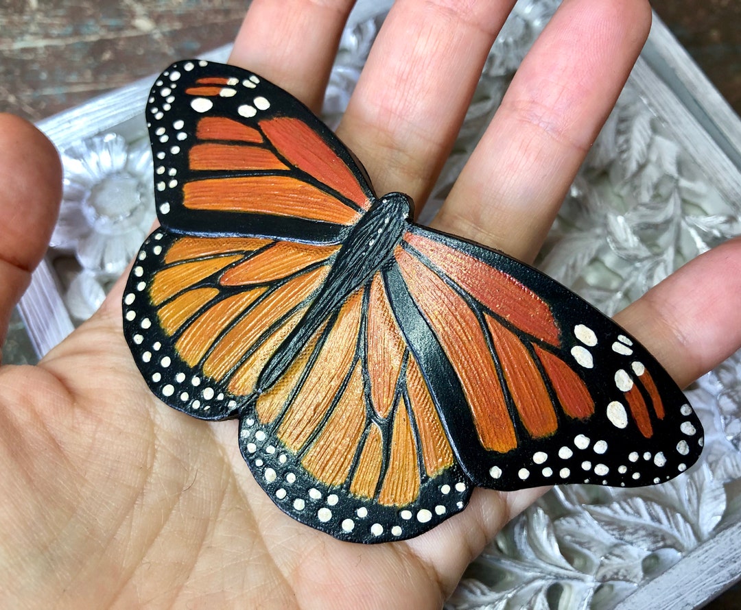 Hand Tooled Leather Monarch Butterfly Hair Barrette: Iridescent Artisan ...