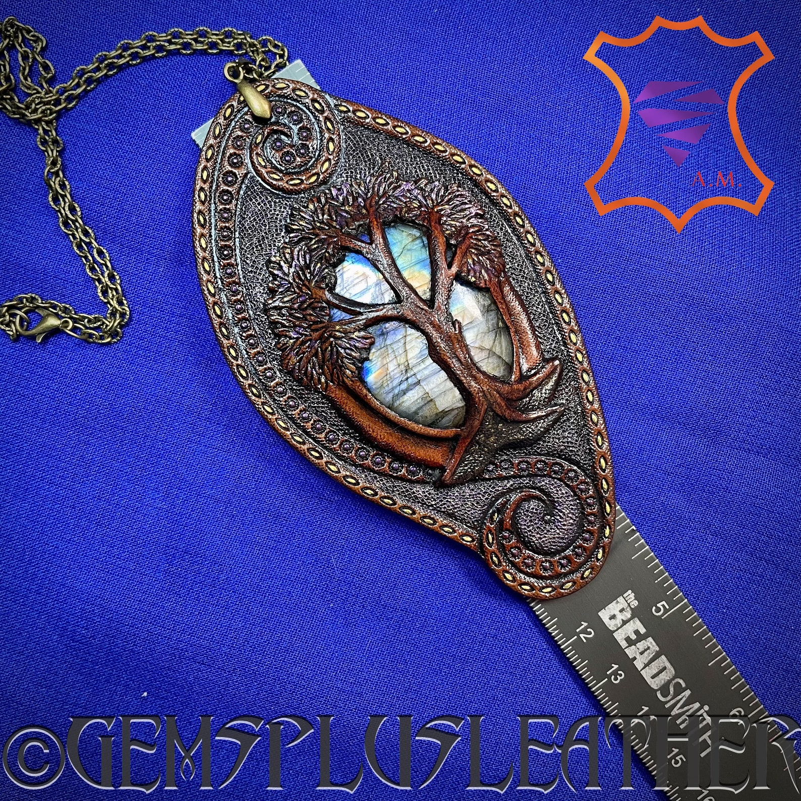 Hand Tooled Leather Tree of Life Pendant With Rainbow - Etsy