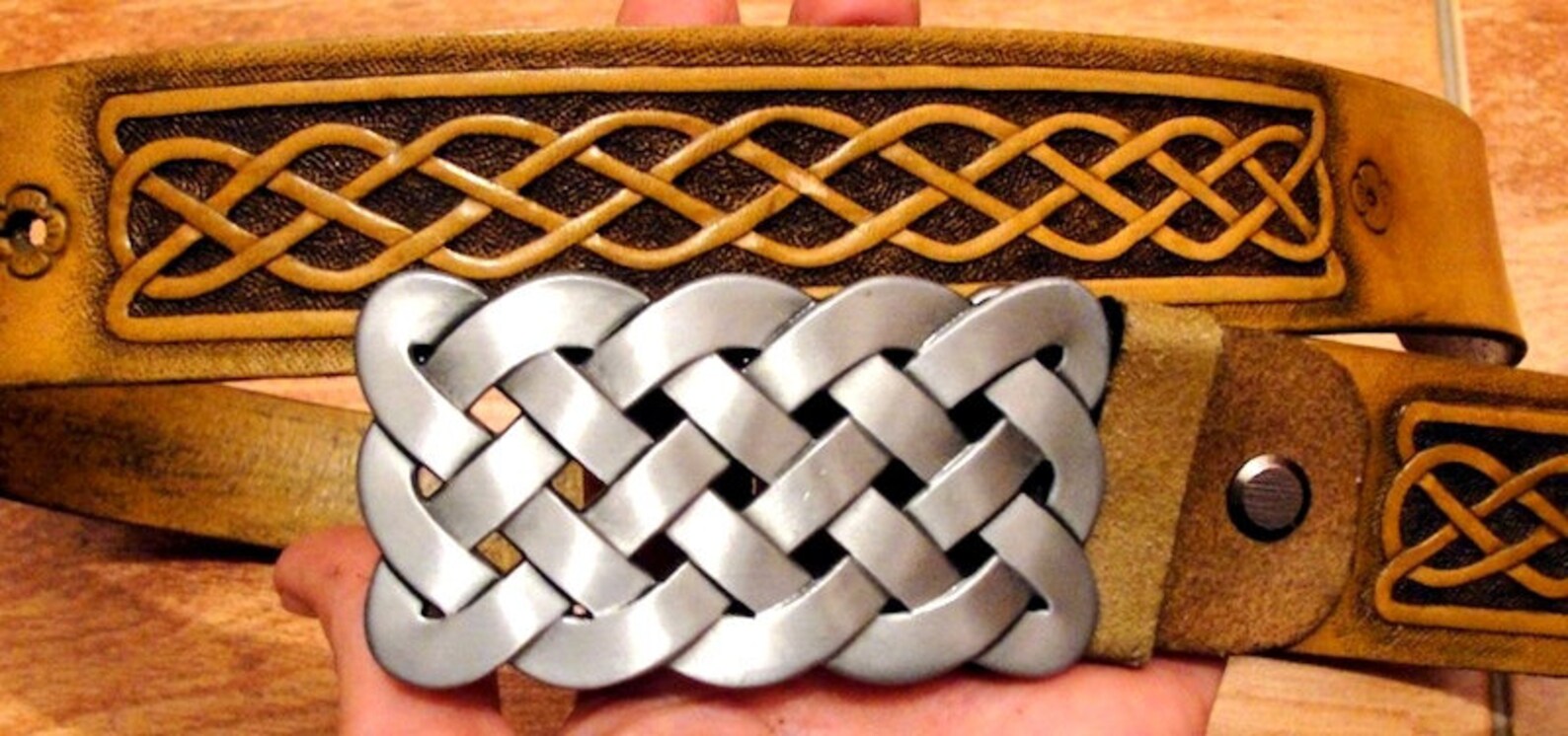 Hand Tooled Leather Celtic Knot Belt Hand Carved Custom Made | Etsy
