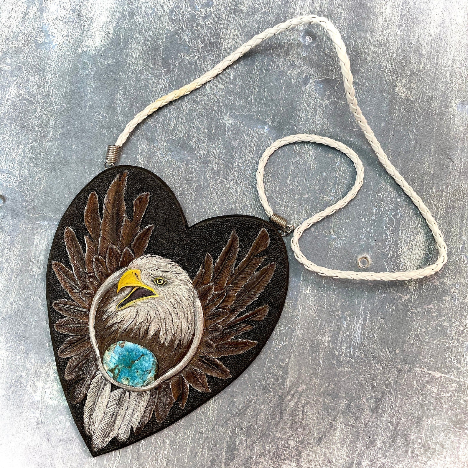Tooled Leather Bald Eagle With Turquoise 3D Piece by | Etsy