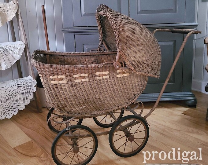 Antique Baby Carriage Pram ~ Wicker Rattan ~ Farmhouse, Cottage, Shabby ...