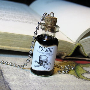 Poison 2ml Glass Bottle Necklace Charm - Black Liquid Toxic Potion Cork ...