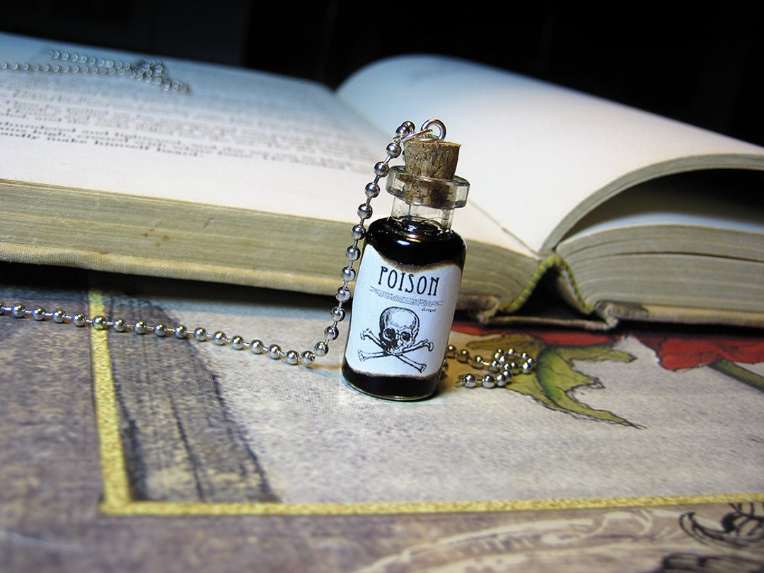 Poison 2ml Glass Bottle Necklace Charm - Black Liquid Toxic Potion Cork ...