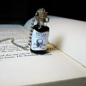 Poison 2ml Glass Bottle Necklace Charm - Black Liquid Toxic Potion Cork ...