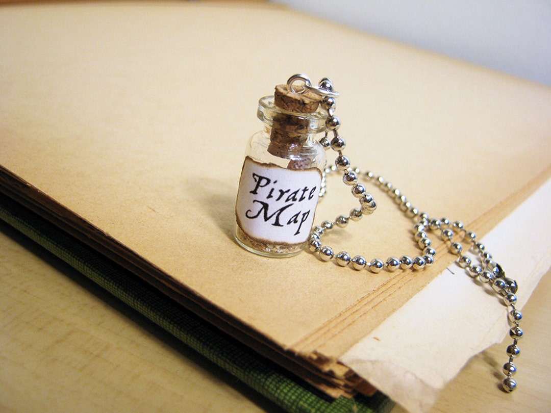Pirate Treasure Map in a Glass Bottle Necklace Charm - Pirate's Map ...