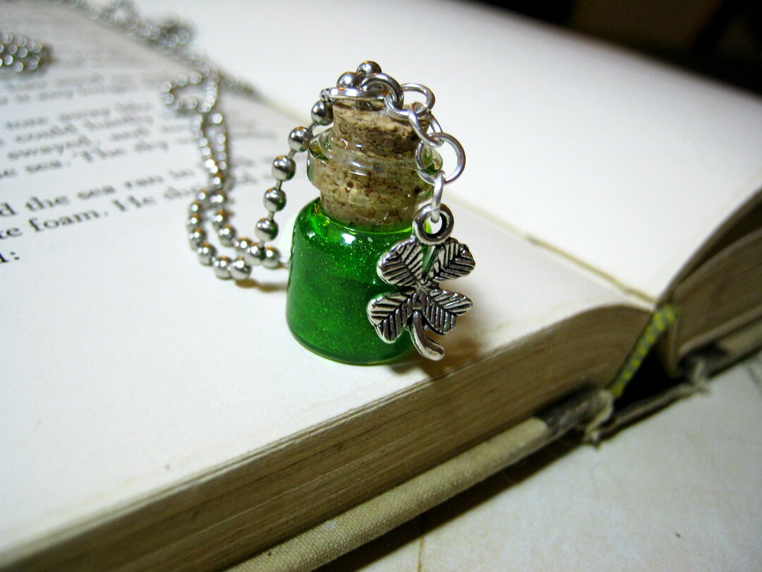 Good Luck 0.5ml Glass Bottle Necklace Charm - Bottle of Luck Cork Vial ...