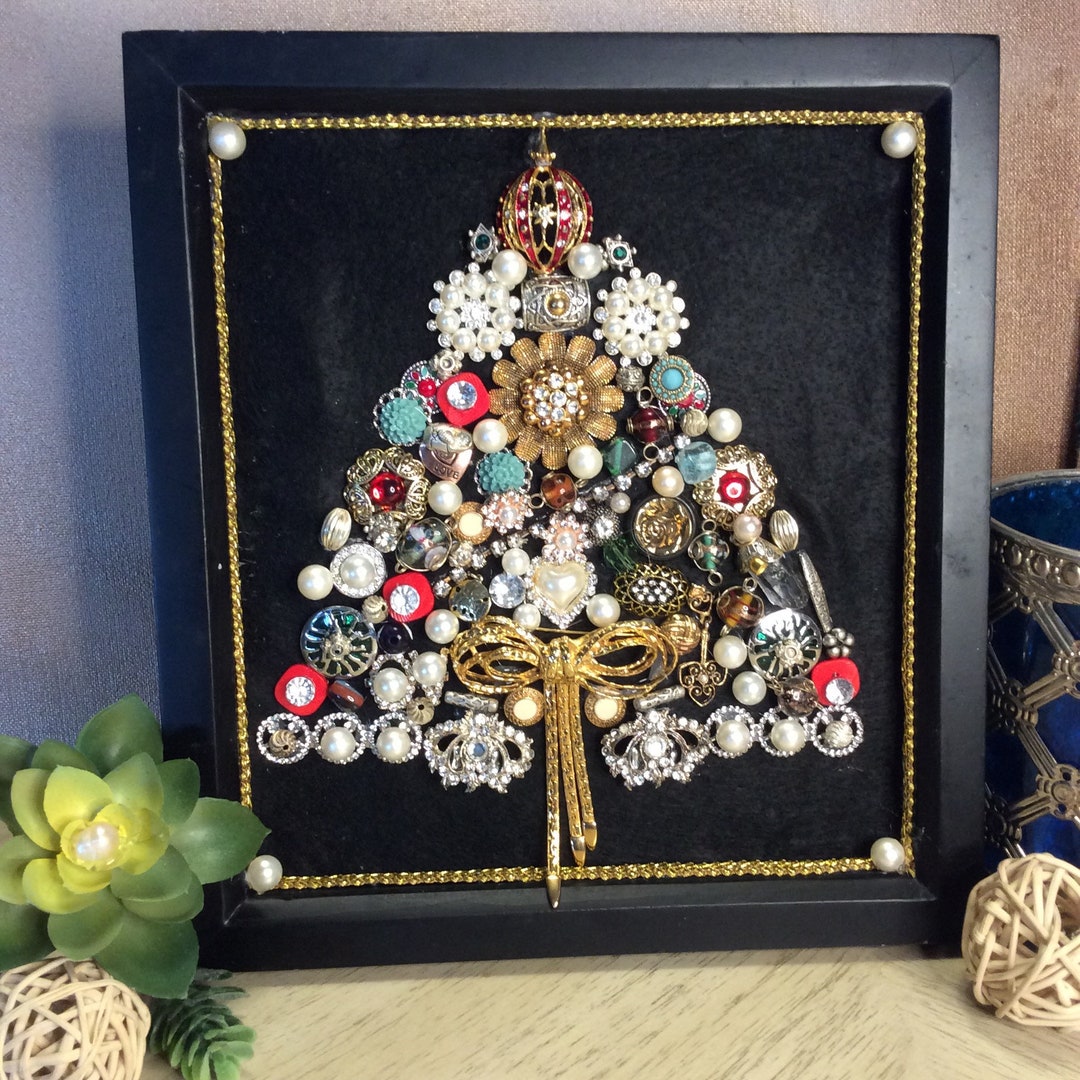 Jewelry Art Framed Christmas Tree Wall Home Décor OOAK Gift - Etsy