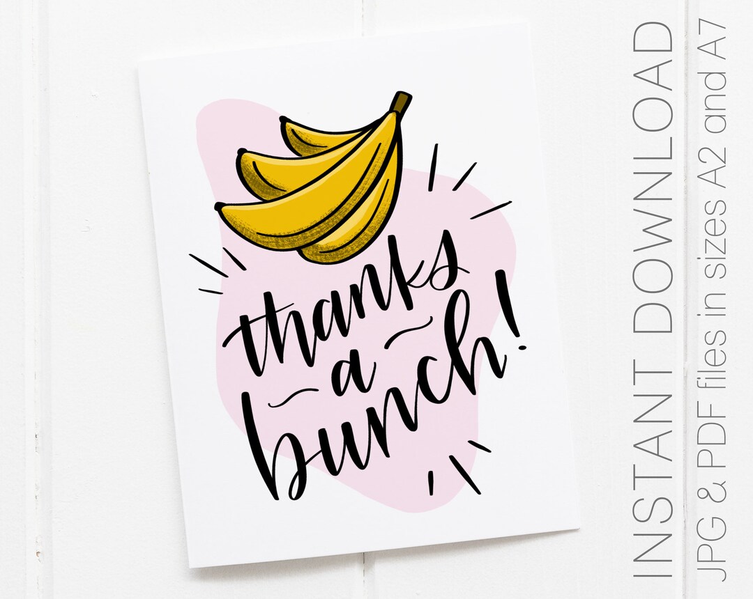 Printable Thank You Card, Thanks a Bunch, Thank You Card, Punny Thank ...