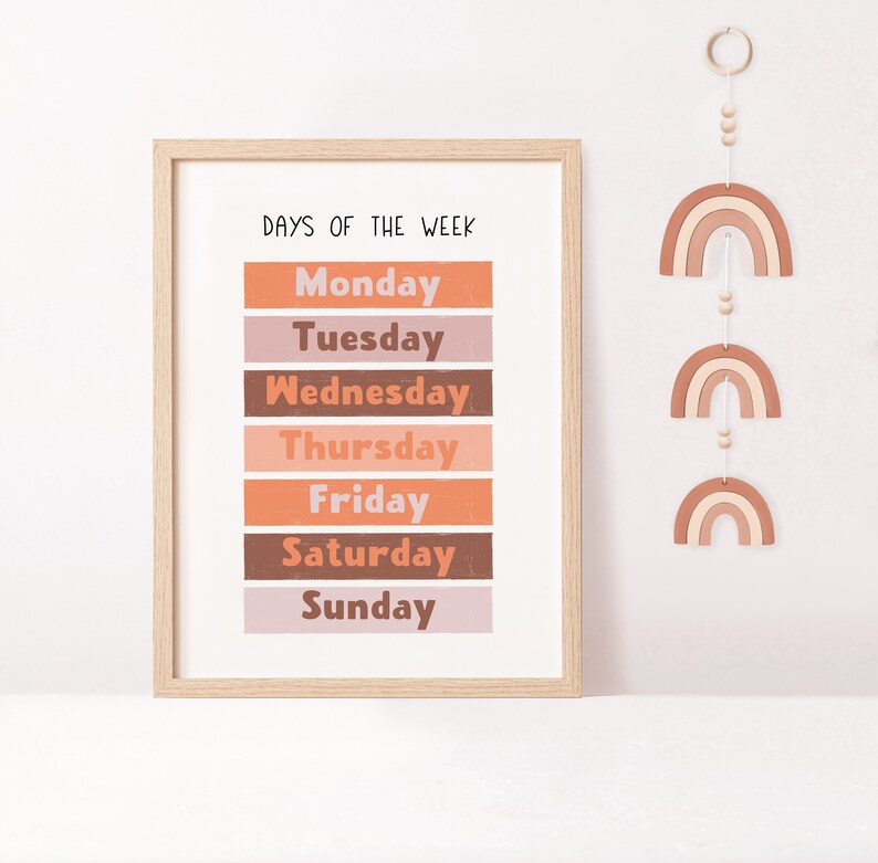 Days of the Week Printable Poster Educational Poster Boho - Etsy