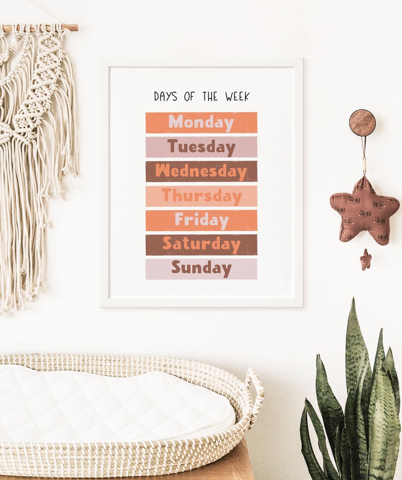Days of the Week Printable Poster Educational Poster Boho - Etsy