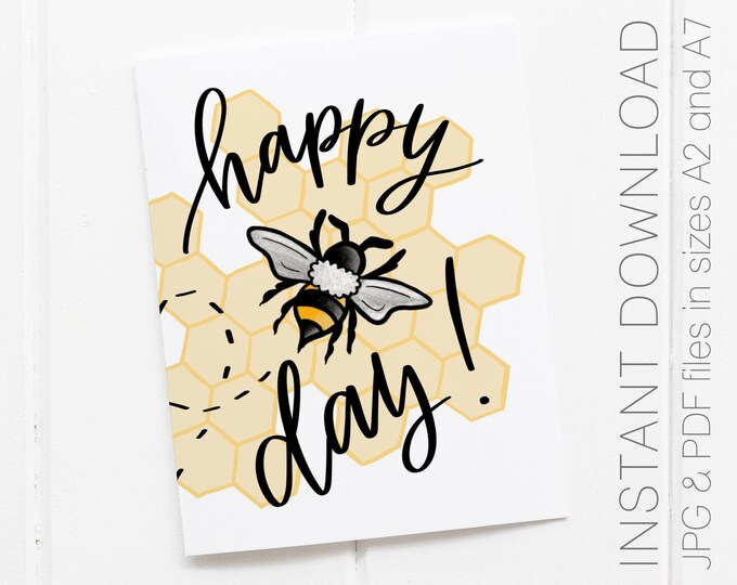 PRINTABLE Bee Birthday Card, Happy Bee Day, Bee Card, Punny Birthday ...