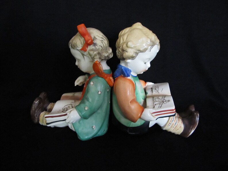 Vintage Ceramic Boy and Girl Reading Bookends - Etsy