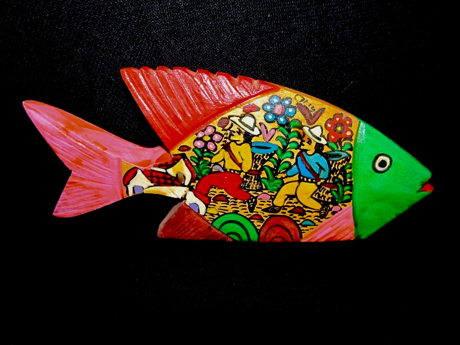Vintage Folk Art Fish With Harvest Scene From Guerrero Mexico - Etsy
