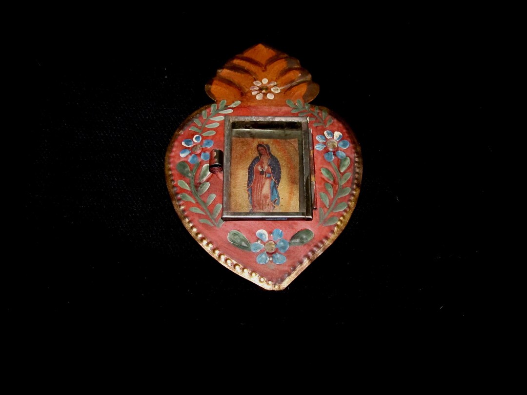 Tin Nicho Hand Painted Heart With Virgin of the Guadalupe - Etsy